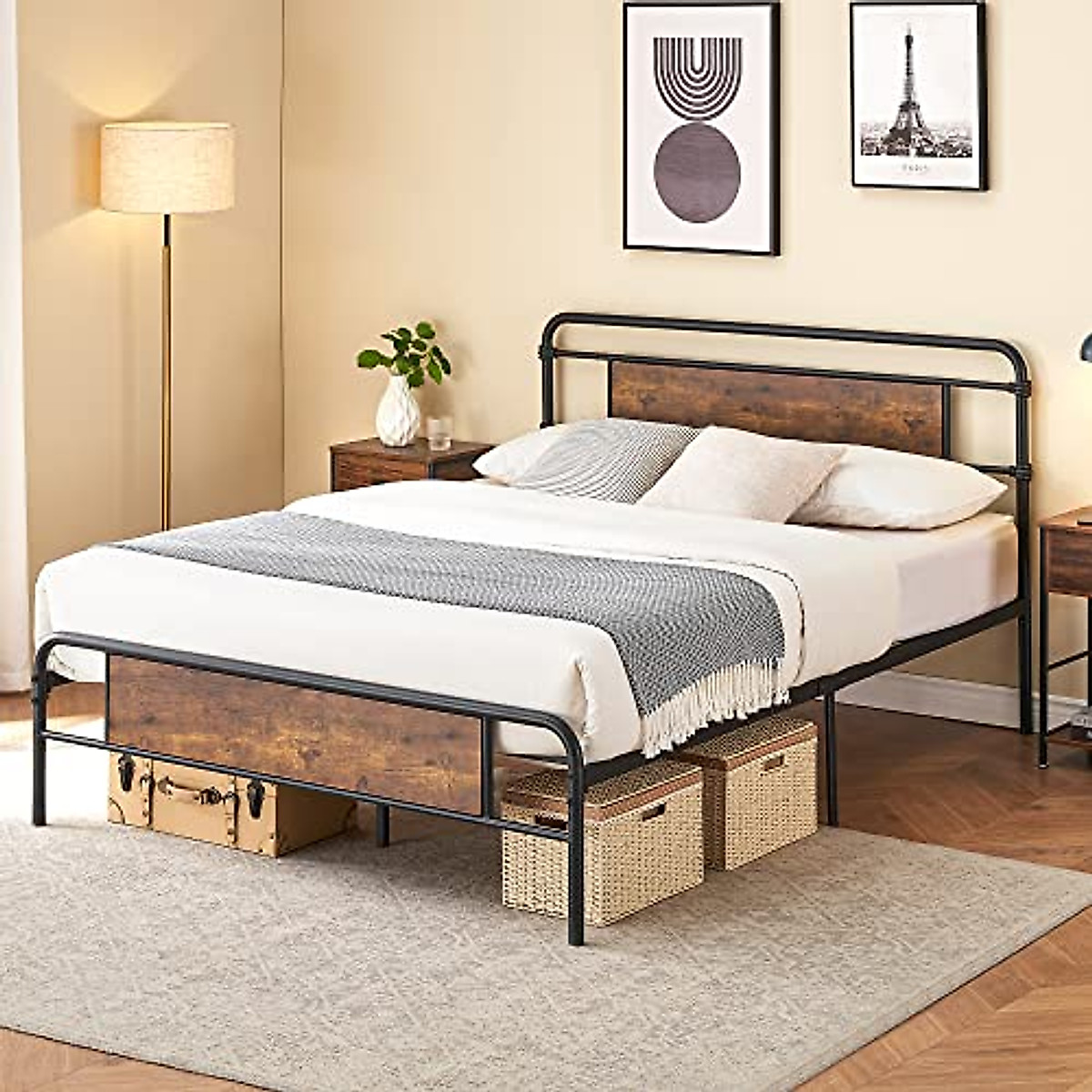 IDEALHOUSE Full Size Bed Frame with Headboard, Premium Metal Platform Bed with Heavy Duty Steel Slats, 12" Under Bed Storage, Noise Free, Easy Assembly, No Box Spring Needed