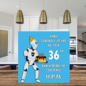 Funny 36th Birthday Cards for Men Woman - Robot Droid - Happy Birthday Card for Dad Mom Son Daughter Brother Sister Uncle Aunt Cousin, 5.7 x 5.7 Inch Joke Humor Greeting Cards