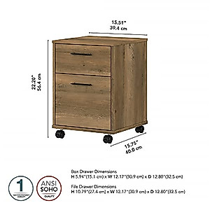 Bush Furniture Key West 2 Drawer Mobile File Cabinet, Reclaimed Pine