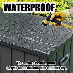 Domi 120 Gallon Outdoor Deck Box, Steel Tool Waterproof Lockable Storage Container with Resin Lid for Outside Cushions, Garden Tools and Pools Equipment (Gray)