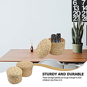 DOITOOL Food Decor 2pcs Straw Storage Basket Toy Basket Round Wheat Straw Hyacinth Storage Baskets