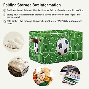AUUXVA Storage Basket Sport Football Soccer Storage Cube Box Durable Canvas Collapsible Toy Basket Organizer Bin with Handles for Shelf Closet Bedroom Home Office