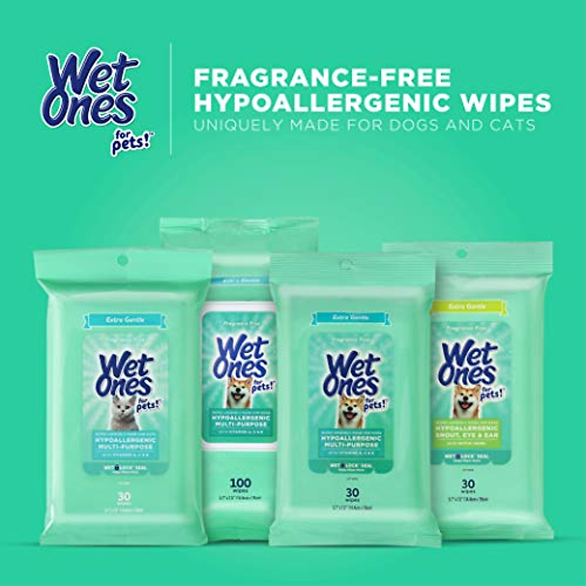 Wet Ones for Pets Multi-Purpose Dog Wipes with Vitamins A, C + E - Fragrance-Free Dog Wipes for All Dogs Wipes with Wet Lock Seal - 300ct Total Wipes for Dogs