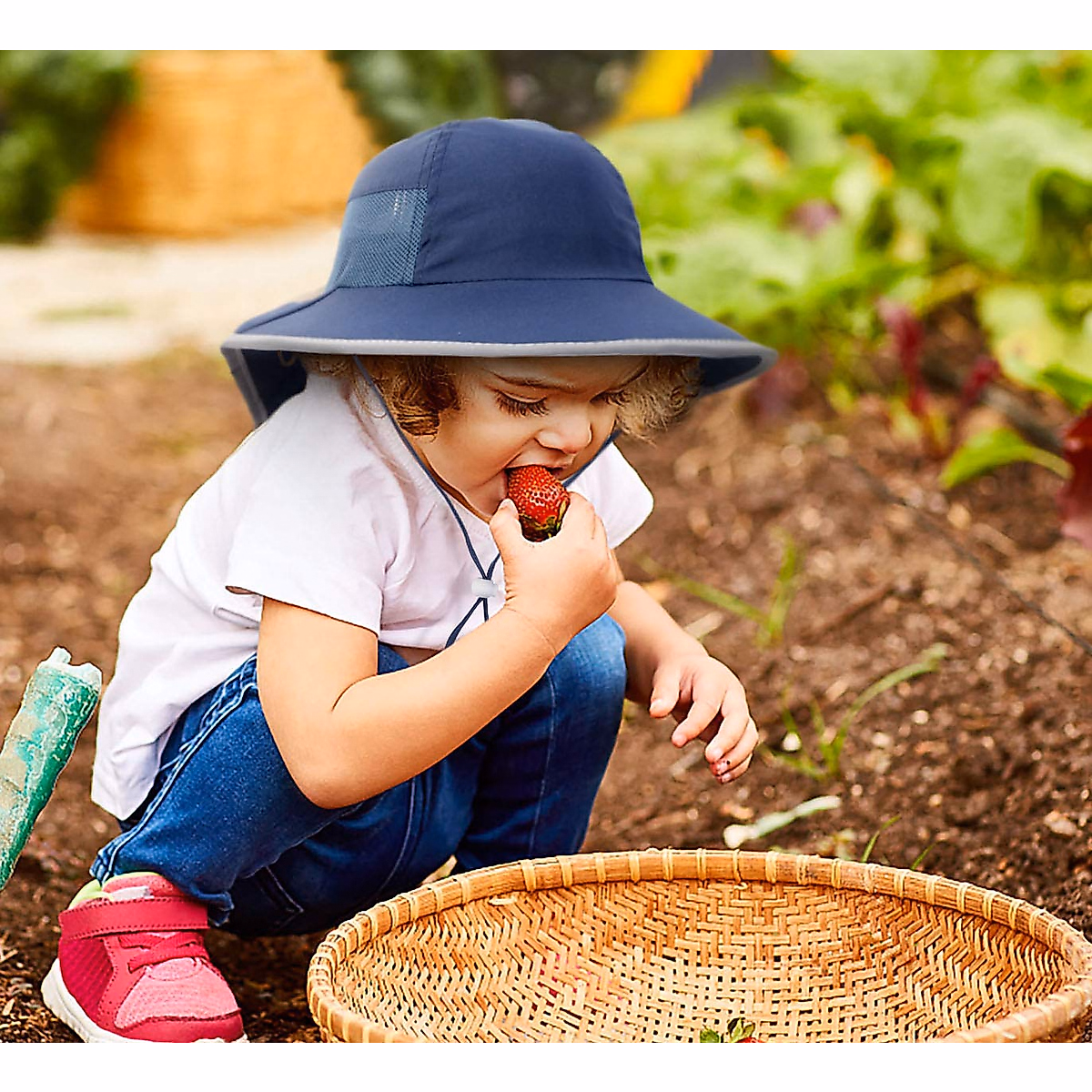 Toddler Hat Infant Hats Boys Sun Protection Infant Hat UPF 50+ Wide Brim Infants Sun Hats Adjustable Summer Hat for Toddler Boy,Navy,6-24 Months