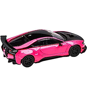 i8 Liberty Walk Hot Pink and Black 1/64 Diecast Model Car by Paragon PA-55150