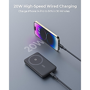 AMEGAT Magnetic Battery Pack 6700mAh for MagSafe, Foldable Kickstand Wireless Portable Charger with 20W USB-C Fast Charging, Only for iPhone 15/15 Plus/15 Pro/15 Pro Max, iPhone 14/13/12 Series