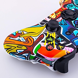 9CDeer 1 Piece of SiliconeTransfer Print Protective Cover Skin + 6 Thumb Grips for Xbox One/S/X Controller Cartoon Paints