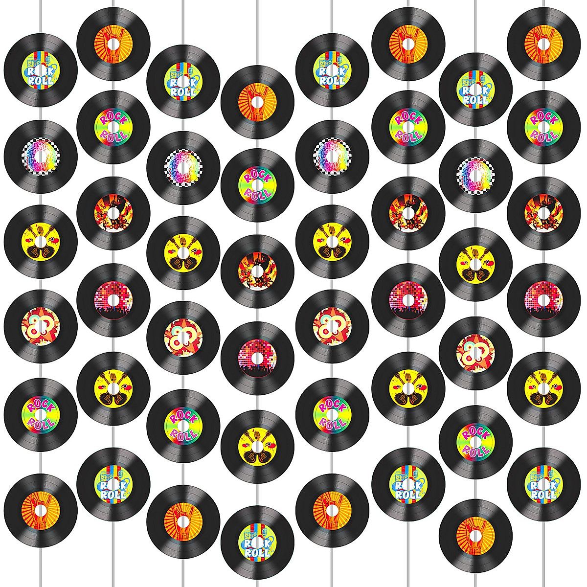 8 PCS Record Party Garlands Rock and Roll Paper Banners Music Theme String Garlands Retro 50’s Party Supplies for Rock Party Background Home Wall Decor Photo Props