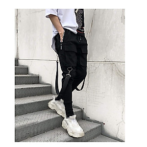 MOKEWEN Men's Multi Pocket Street Punk Hip Hop Casual Cargo Trousers Joggers Dancing Harem Pant 31-32