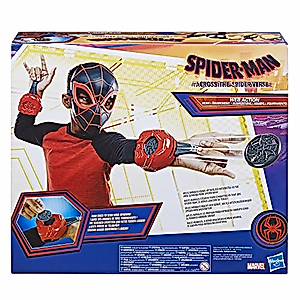 Spider-Man Marvel Across The Spider-Verse Web Action Gear, Miles Morales Costume Mask and Gauntlets, Super Hero Toys for 5 Year Old Boys and Girls and Up