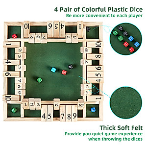 ApudArmis 4-Way Shut The Box 14 Inches, Large Wooden Board Game Set with Dice, Shut-The-Box for Kids & Adults - Learning Addition Classroom Home Party Pub