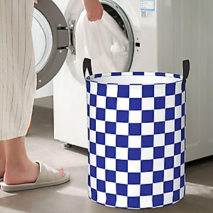 Large Laundry Hamper Bag, Checkered Blue and White Collapsible Laundry Basket Dirty Clothes Organizer Washing Bin for Family Essentials Storage, 15.7" x 19.6"