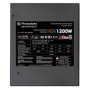 Thermaltake Toughpower Grand RGB 1200W 80+ Platinum Smart Zero RGB Fan, SLI/CrossFire Ready Continuous Power, Full Modular ATX 12V 2.4/EPS 12V 2.92 Power Supply 10 Year Warranty PS-TPG-1200F1FAPU-1