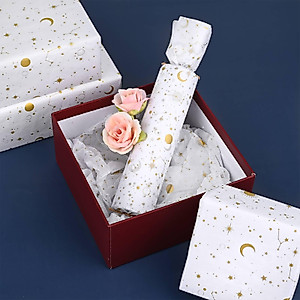 100 Sheets 20 * 14 Inches Galaxy Tissue Paper for Gift Wrapping, White Gold Moon Star Printed Tissue Paper for Gift Bags for Birthday Baby Shower Wedding DIY Craft