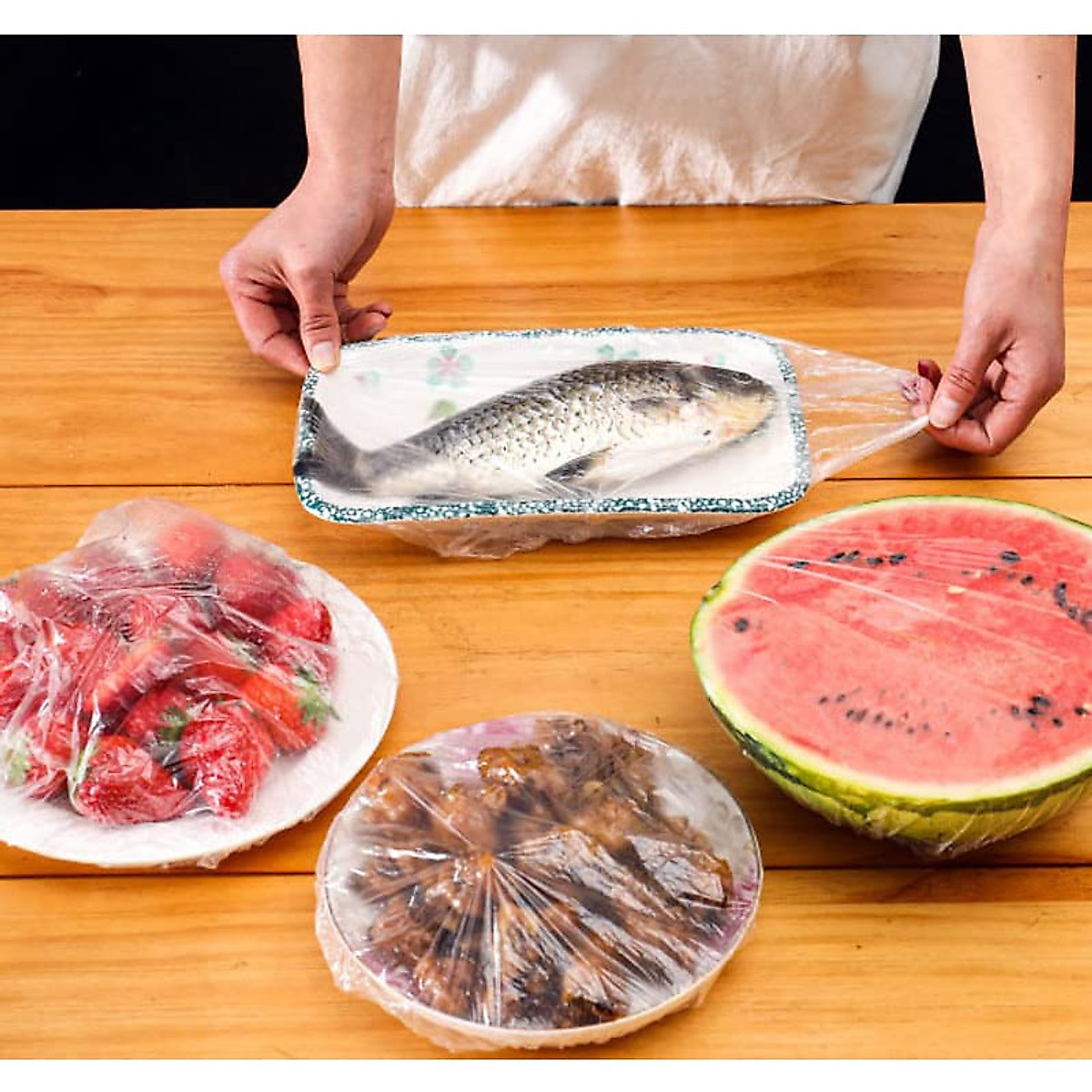 Fresh Stretch Fresh Keeping Bags PE Cling Film Bags Reusable Elastic Food Bowl Lids Kitchen Supplies for Food Fruit Vegetable Meat Preservation (200pcs)