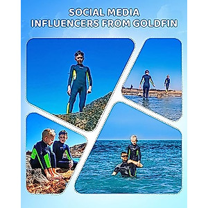 Goldfin Kids Wetsuit for Boys Girls, 3mm Neoprene Fullsuit for Toddler Back Zip Youth Water Aerobics Diving Boating Snorkeling Surfing Swimming