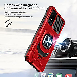 Compatible for TCL ION X Case/TCL ION V Case with Tempered Glass Screen Protector [Military Grade] Ring Car Mount Kickstand Hybrid Shockproof Hard Phone Case - Red