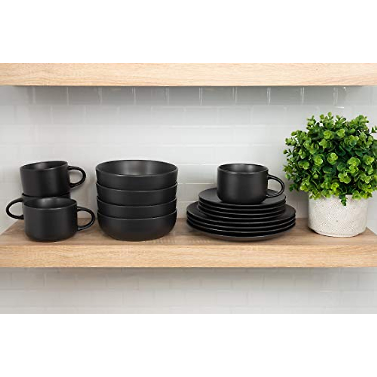 10 Strawberry Street Wazee Matte Coupe Dinnerware Set, 16 pc, Black