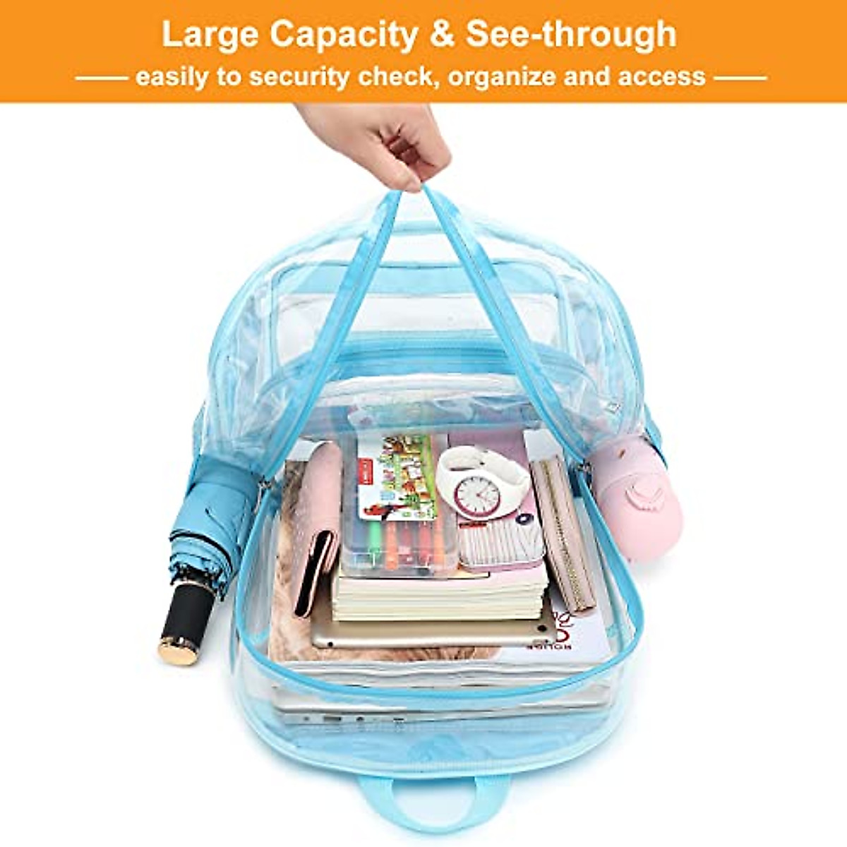Esfoxes Heavy Duty Clear Backpack, School Backpack College Bookbag PVC See Through Transparent Backpacks (Sky Blue)