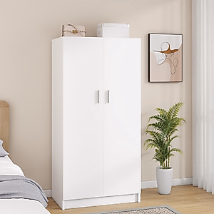 Panana 2 Door Wardrobe Closet Storage Cupboard, with Rail and Shelves Bedroom Armoires