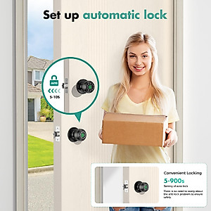 Fingerprint Door Lock，Fingerprint and Keypad Input Smart Door knob, App Controlled Biometric Door Lock, Keyless Entry, Bedroom, Office, Hotel, Apartment Auto Door knob(Matte Black)