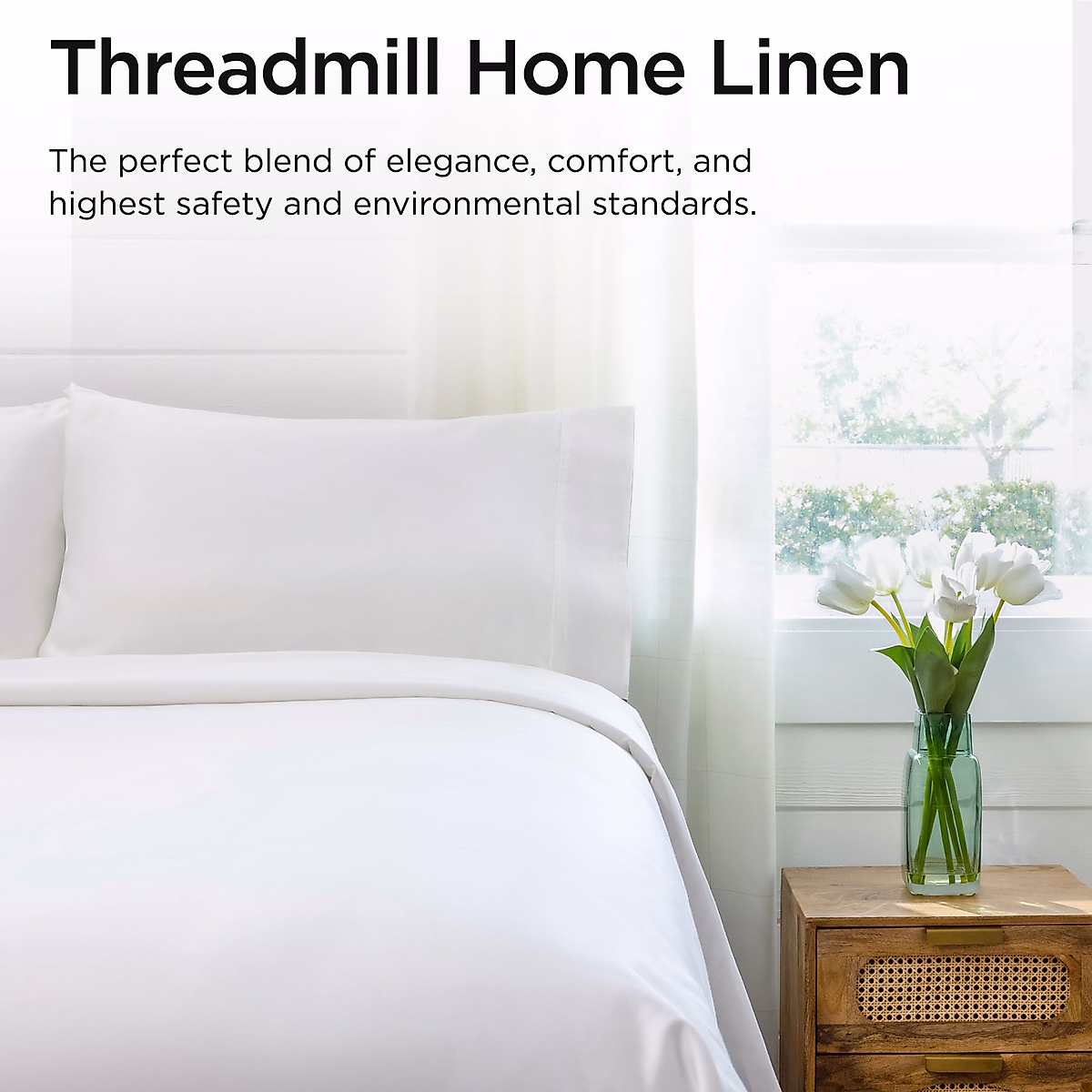 Threadmill Egyptian Cotton Twin Sheet Set | 100% Certified Egyptian Cotton Sheets for Twin Size Bed | Sateen Twin Bed Sheets Set 15" Deep Pocket | Soft Breathable 3-Piece Cooling Sheet Set | White