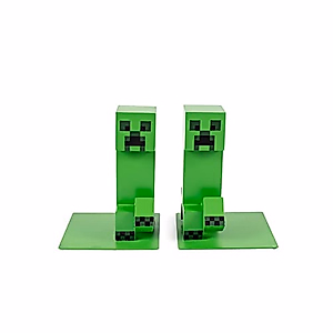 Minecraft 6-Inch Creeper Bookends, Set of 2 | Bookshelf Decor Room Essentials, Storage Organizer for Shelves and Desktops, Book Stoppers | Video Game Gifts And Collectibles