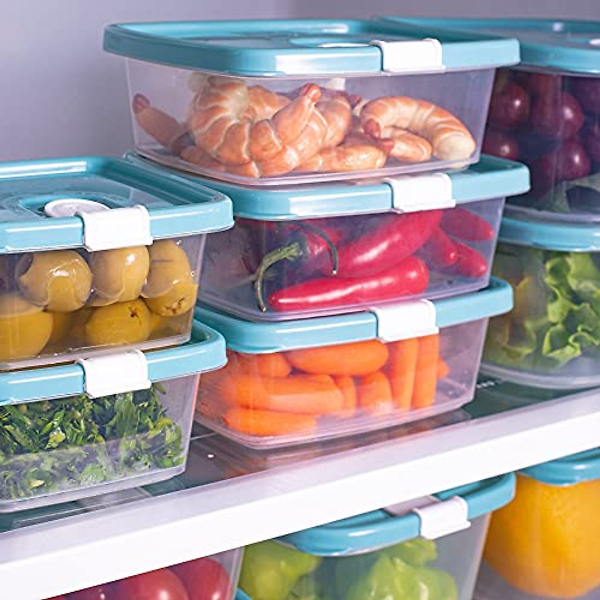 Plastic Food Storage Containers w/attached Lids. Multi sizes Containers. Microwave/Freezer & Dishwasher Safe - Steam Release Valve. BPA/Free (16, Light Blue)
