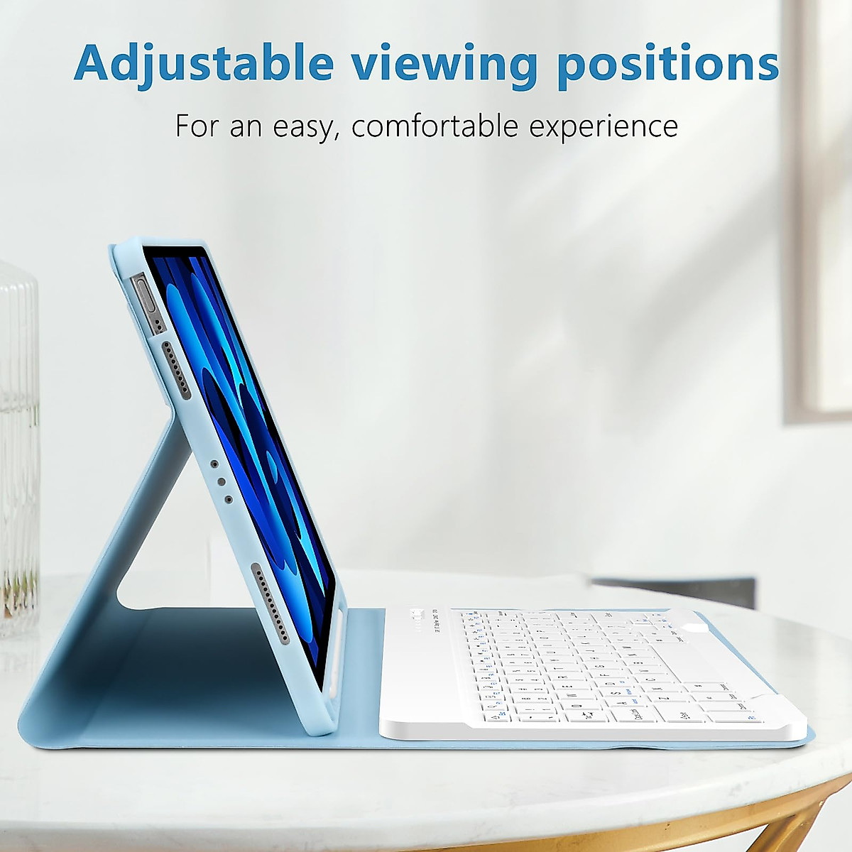 TQQ iPad Air 11-inch (M2) 2024/ iPad Air 5th/4th Generation Case with Keyboard - Rechargeable Bluetooth Keyboard, Pencil Holder, for New iPad Air 11-inch (M2) 2024 /iPad Air 10.9 inch, Blue