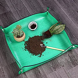 SisBroo Waterproof Plant Repotting Mat Indoor Gardening Mat, Foldable Indoor Plants Succulent Potting Mat Indoor Plant Mat Portable Garden Mat-26.8" x 26.8"(Green)