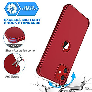 ORETECH Designed for iPhone 12 Case, Compatible with iPhone 12 Pro Case with 2 x Tempered Glass Screen Protector Shockproof Protective Soft TPU Silicone Phone Case for iPhone 12/12 Pro Case-6.1''Red