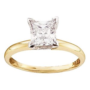 The Diamond Deal 14kt Yellow Gold Womens Princess Diamond Solitaire Bridal Wedding Engagement Ring 1/6 Cttw