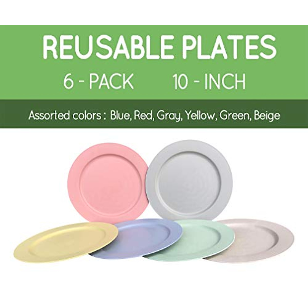 10 Inch Wheat Straw Flat Plastic Plates Set (6 Dinner Plates) - Dishwasher & Microwave Safe - Unbreakable Reusable Lightweight Eco Friendly & BPA Free Dinnerware - Dishes for Kids Toddlers & Adults