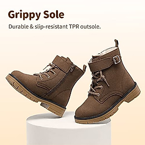 DREAM PAIRS SDBO226K Boys Girls Anckle Combat Boots Brown Size 6 Big Kid