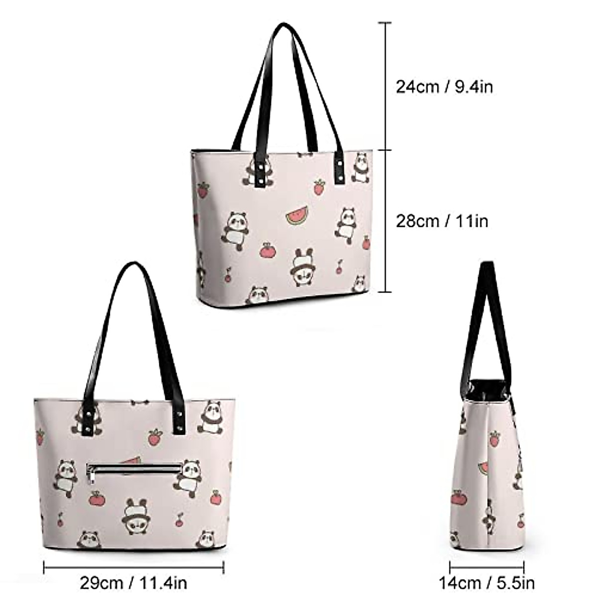 Womens Handbag Panda Patterns Leather Tote Bag Top Handle Satchel Bags For Lady