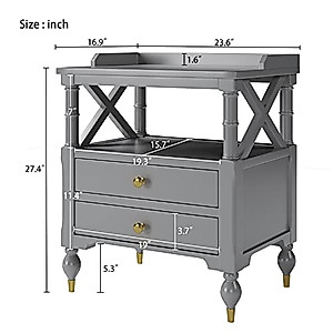 ANTSKU Wood Nightstand with 2 Drawers, Bedside Tables with 1 Shelf & Fenced Desktop, Bed Side Table & Night Stand End Table with Storage for Living Room, Bedroom, Gray, 23.6“L x 17”W x 27.5”H
