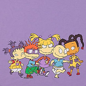 Nickelodeon Ladies 90's Fashion Shirt - Rugrats, Angelica and Chuckie Curved Hem Front and Back Short Sleeve Tee (Purple, X-Large)