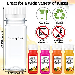 100 Pcs 2oz Small Clear Plastic Juice Bottles with Lid for Liquids Reusable Ginger Shots Bottle Vial Beverage Container Leak Proof Mini Jars for Juice, Milk, Water (White)