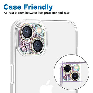 Hsefo for iPhone 13 & iPhone 13 Mini Camera Lens Protector, Bling 3D Rhinestone Sparkle Diamond 9H Tempered Glass Camera Cover Anti Scratch Shockproof Metal Lens Screen Full Protective Cover