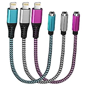 borcall 3Pack Lightning to 3.5mm Aux Adapter Jack Converter Braided Audio Aux Cord Earbuds Splitter Adaptor Compatible with iPhone 14/14 Pro Max/13/13