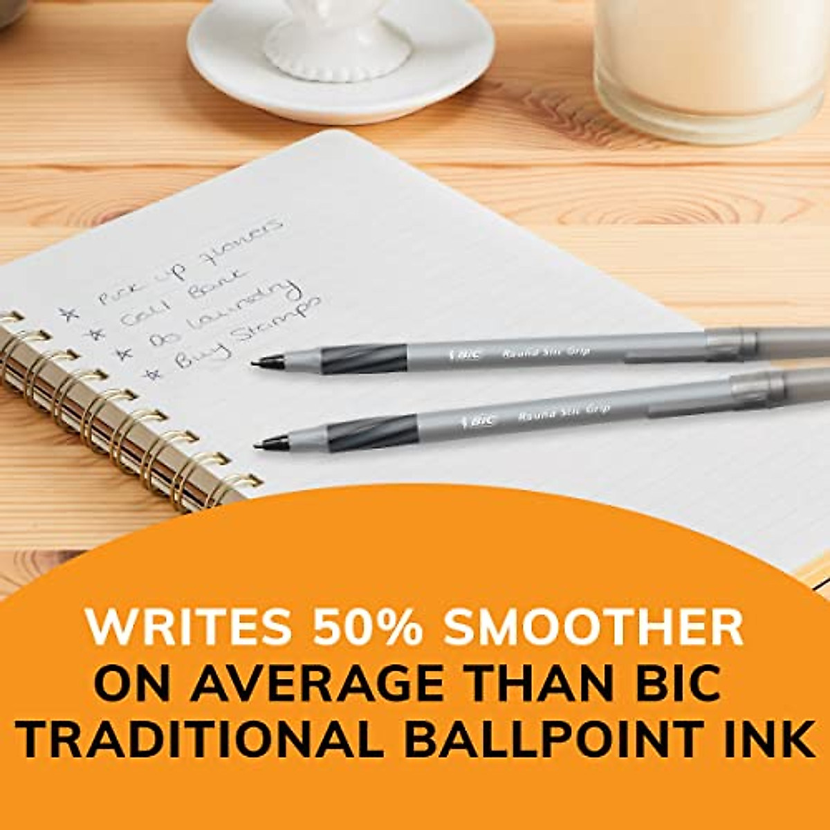 BIC Round Stic Grip Xtra Comfort Black Ballpoint Pens, Medium Point (1.2mm), 8-Count Pack, Perfect Writing Pens With Soft Grip for Superb Comfort and Control