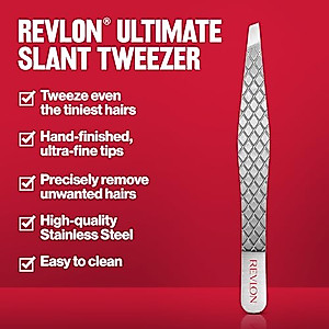 Revlon Ultimate Slant Tweezer, Hand-Finished Ultra-Fine Tips for Precise Hair Removal, Perfect for Tweezing The Tiniest Hairs, Made With Stainless Steel, 1 count
