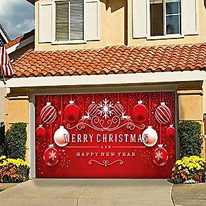 GRASARY Christmas Garage Door Cover Sets with 6 Traceless Nails Xmas Element Merry Christmas Holiday Banner Backdrop Cloth Decor for Home Garage Door,Wall H