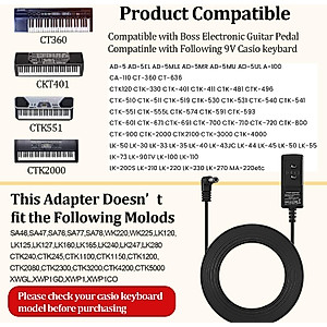 9V 850mA Adapter for Guitar Pedals Power Supply, Power Cord for BOSS Effects Pedal Roland Musical Instruments Distortion Casio Keyboard Charger, PSA-120S Center Negative Charging Cable Cord