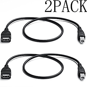 YOUOWO 2 Pack USB 2.0 Cable A Female to USB B Male Cable for Printer Extender Connection Cables USB_A/F-USB_B/M Adapter (USB_A-USB_B Cables Black)