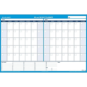 AT-A-GLANCE PM33328 30/60-Day Undated Horizontal Erasable Wall Planner, 48 x 32, White/Blue,