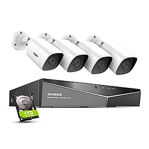 SANNCE 1080P Wired Security Camera System with 1TB Hard Drive, 5-in-1 Hybrid 8CH DVR and 4Pcs Surveillance CCTV Cameras with 100ft Night Vision, IP66 Waterproof, Easy Remote Access, 24/7 Recording