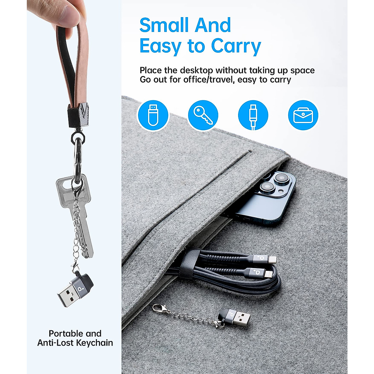 USB Type C to Lightning Cable Fast Charging, [Apple MFi Certified] 2Pack 6ft iPhone Charger Cable Compatible with iPhone 14/13/12/11 Pro Max and USB C Female to USB A Male Adapter with Keychain