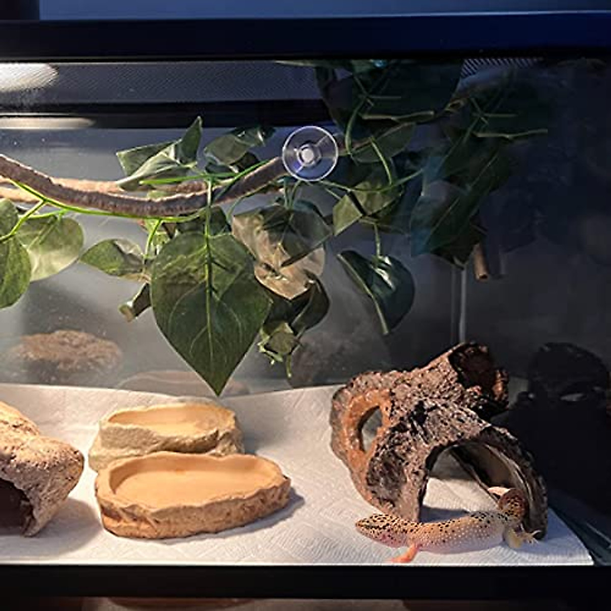 Tfwadmx Large Reptile Hides Lizard Resin Hollow Tree Trunk Hideout Bendable Vines Leaves Bearded Dragon Tank Accessories Gecko Habitat Decoration for Chameleon,Snake and Hermit Crabs