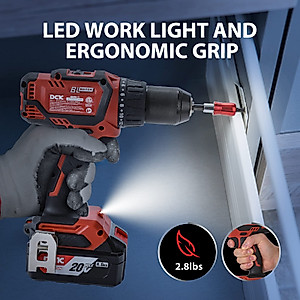 DCK Brushless Cordless Drill Set, 20V Max Electric Drill with 4.0Ah Battery 531in.lbs, 1/2Inch Keyless All-Metal Chuck, 2 Variable Speeds, Power Drill Kit for Screw Wood/Ceramic/Tile/Steel KDJZ04-13